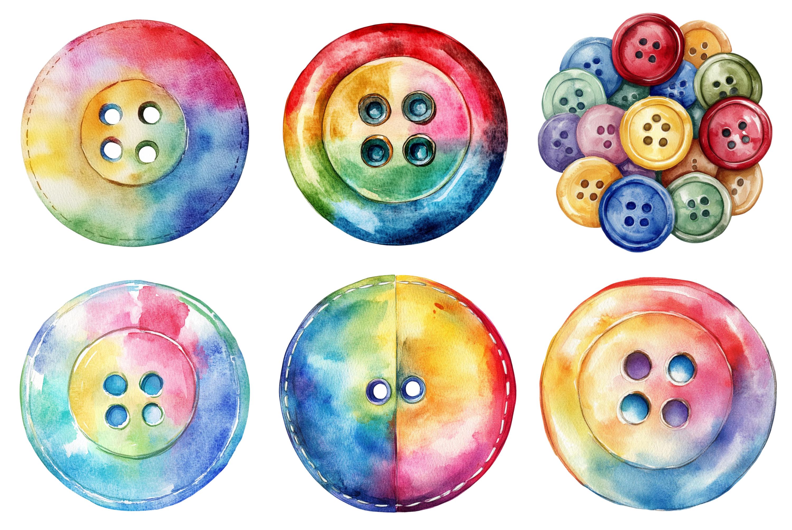 Watercolor Sewing Button Clipart, Png Bundle, Clip Art Illustration ...