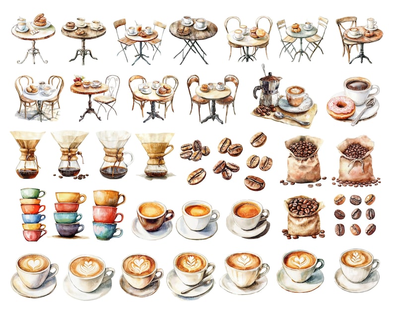Watercolor Coffee Clipart Bundle, Coffee Png, Illustration, Latte Art ...
