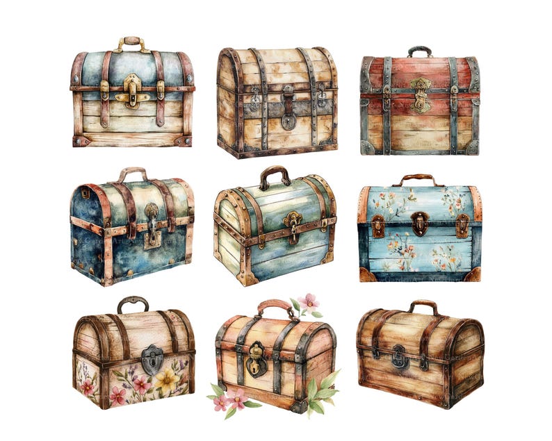 Watercolor Chest Clipart Bundle, Chest Png, Treasure Chest Clip Art ...
