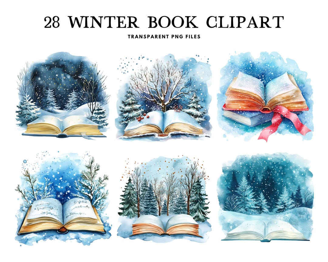 Watercolor Winter Book Clipart, Png Bundle, Clip Art Illustration ...