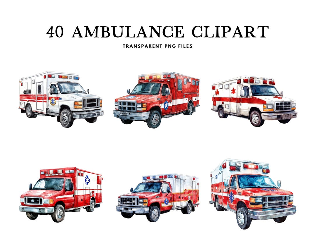 Watercolor Ambulance Clipart, Ambulance Png Bundle, Emergency Clip Art ...