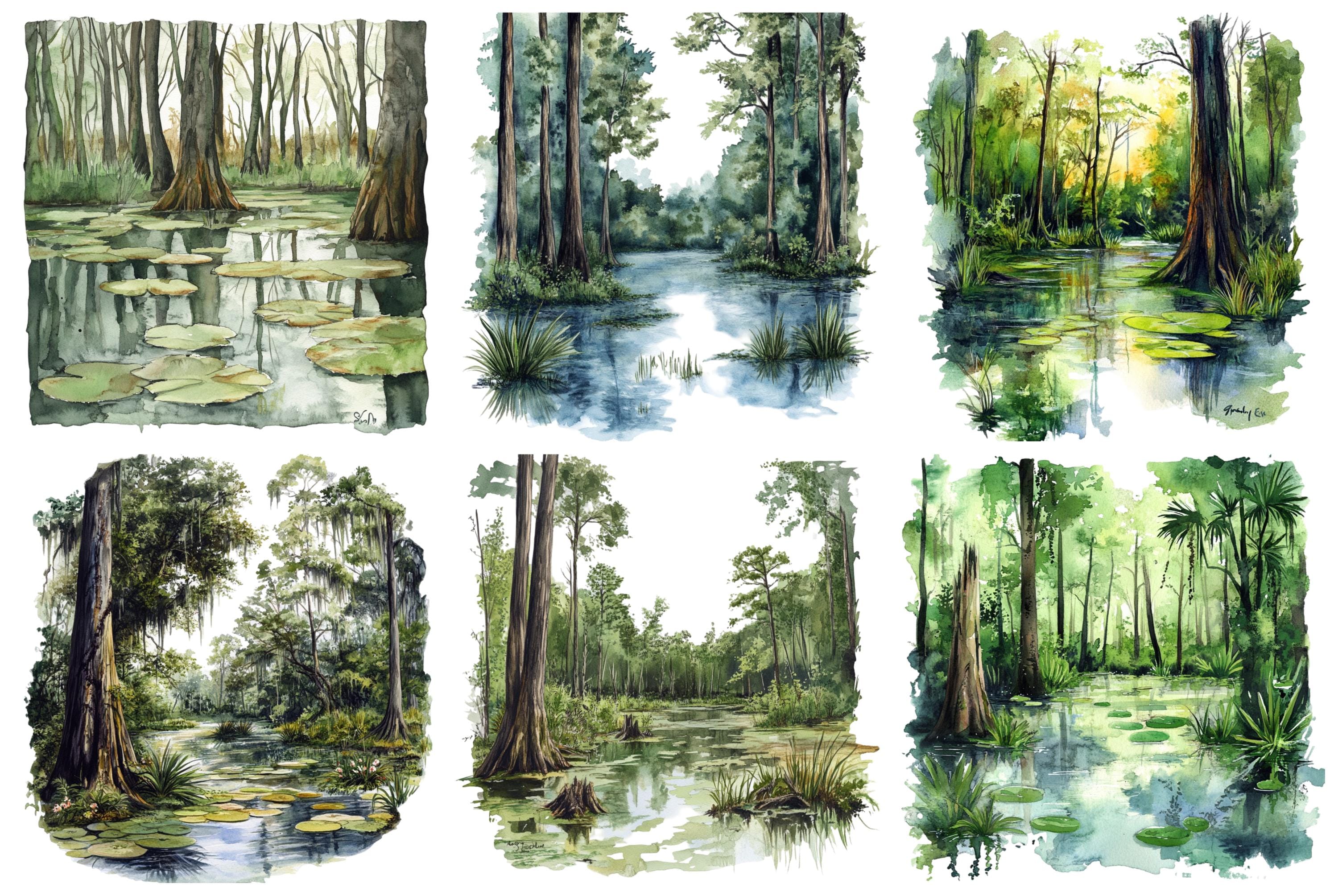 Watercolor Swamp Clipart, Png Bundle, Landscape Clip Art, Wetland ...