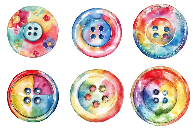 Watercolor Sewing Button Clipart, Png Bundle, Clip Art Illustration ...