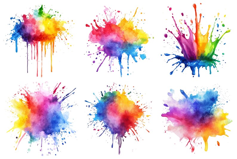 Watercolor Colorful Splash Clipart Bundle, Colorful Splash Png ...