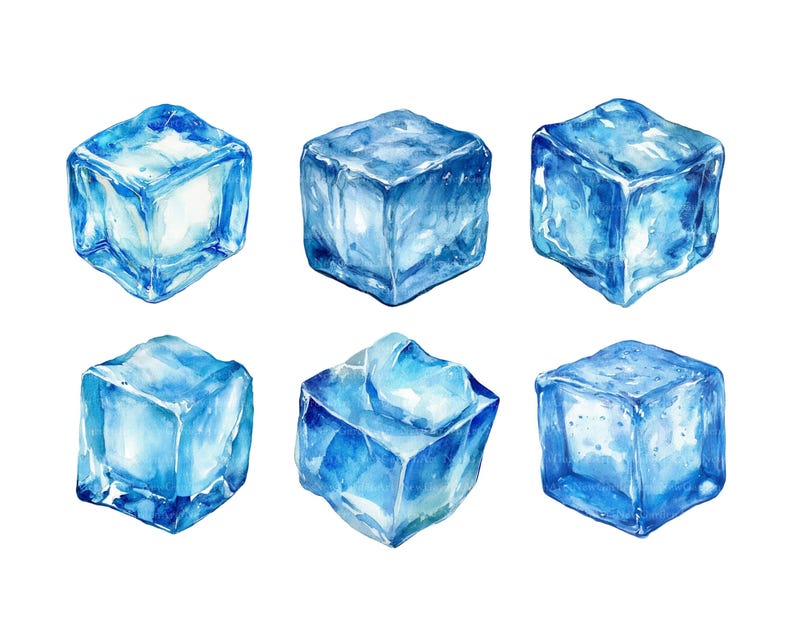 Watercolor Ice Cube Clipart Bundle, Ice Cube Png, Ice Cubes Cool Drink ...