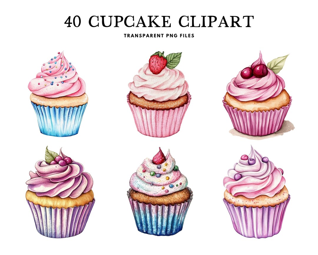 Watercolor Cupcake Clipart Bundle, Cupcake Png, Cupcake Clip Art, Cake ...
