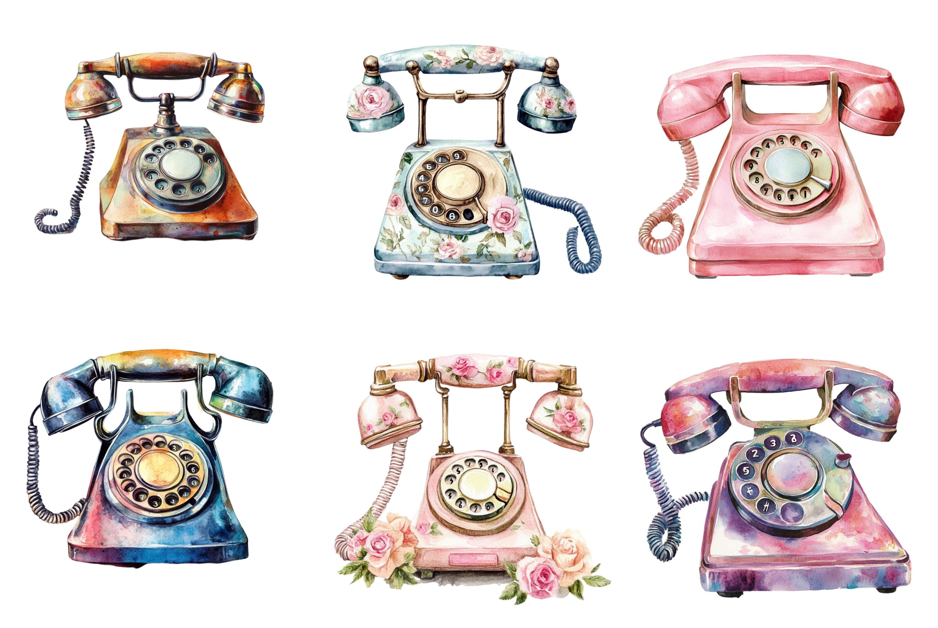 Watercolor Telephone Clipart, Png Bundle, Vintage Clip Art, Antique ...