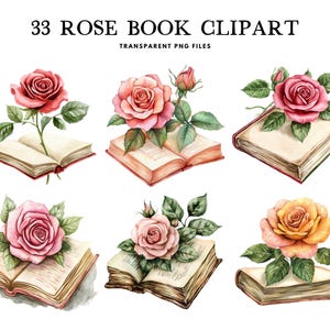 Watercolor Rose Book Clipart, Png Bundle, Clip Art, Illustration ...