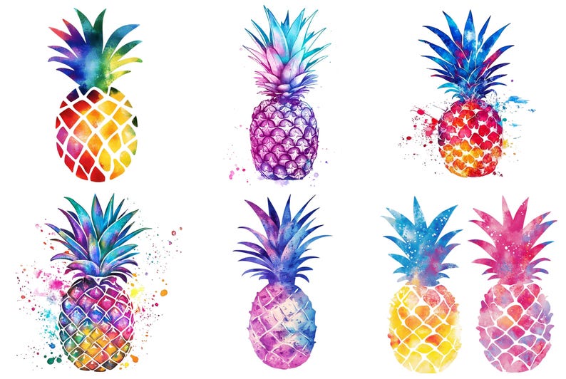 Watercolor Pineapple Clipart, Png Bundle, Fruit Clip Art, Illustration ...
