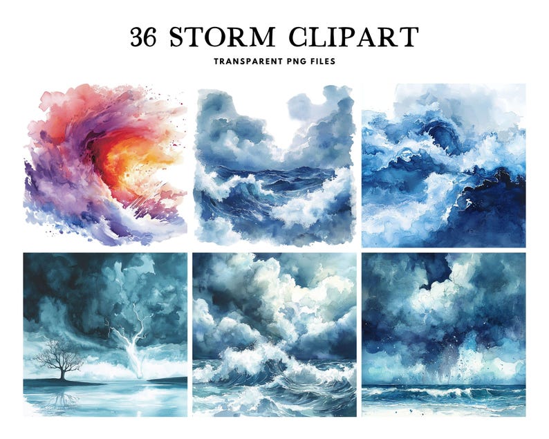 Watercolor Storm Clipart, Png Bundle, Stormy Clip Art, Landscape ...