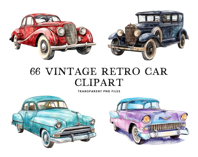 Classic Car Clipart | 25 Vintage Classic Car PNG | Retro Car Clipart ...