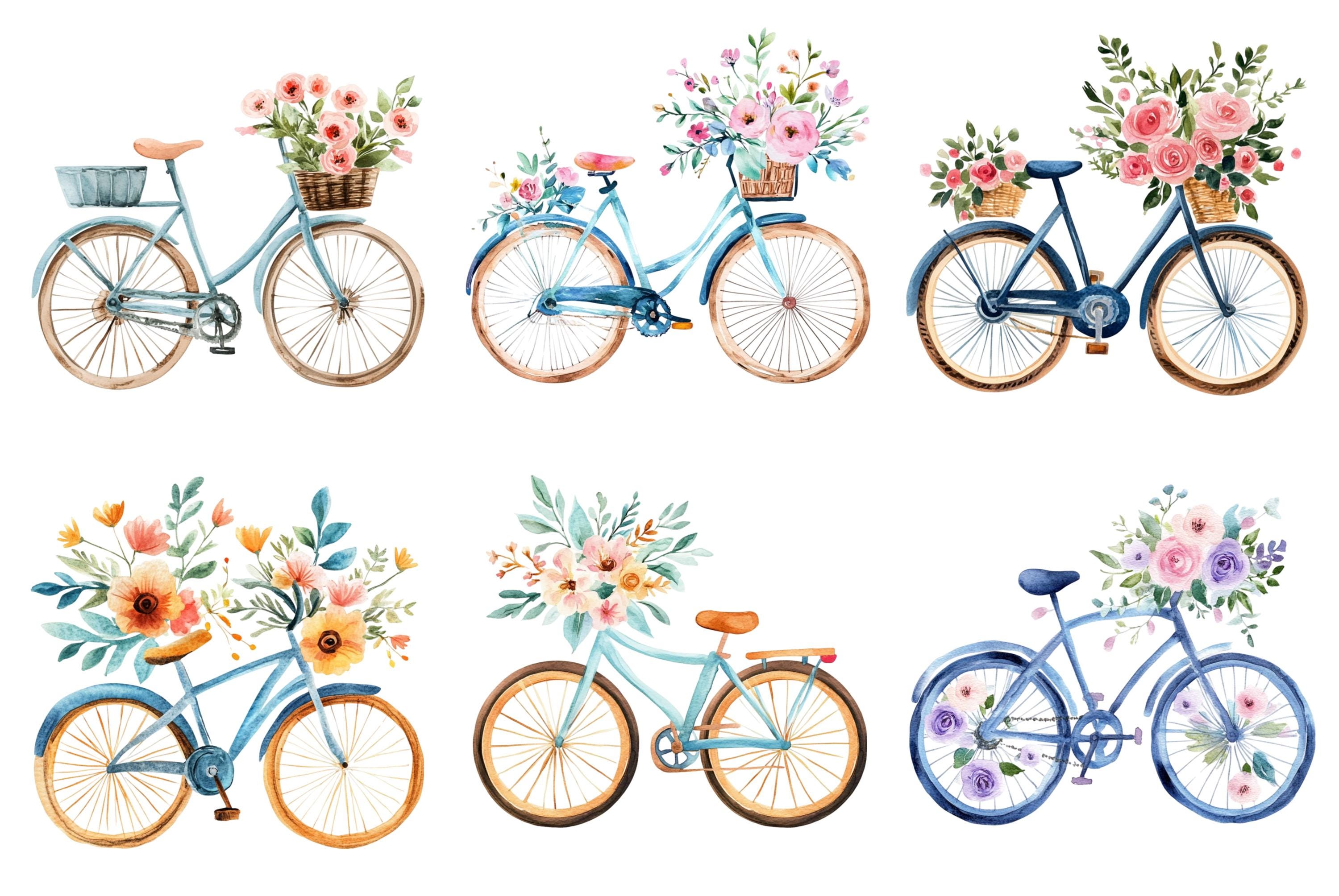 Watercolor Floral Bicycle Clipart, Floral Bicycle Png Bundle, Bicycle ...