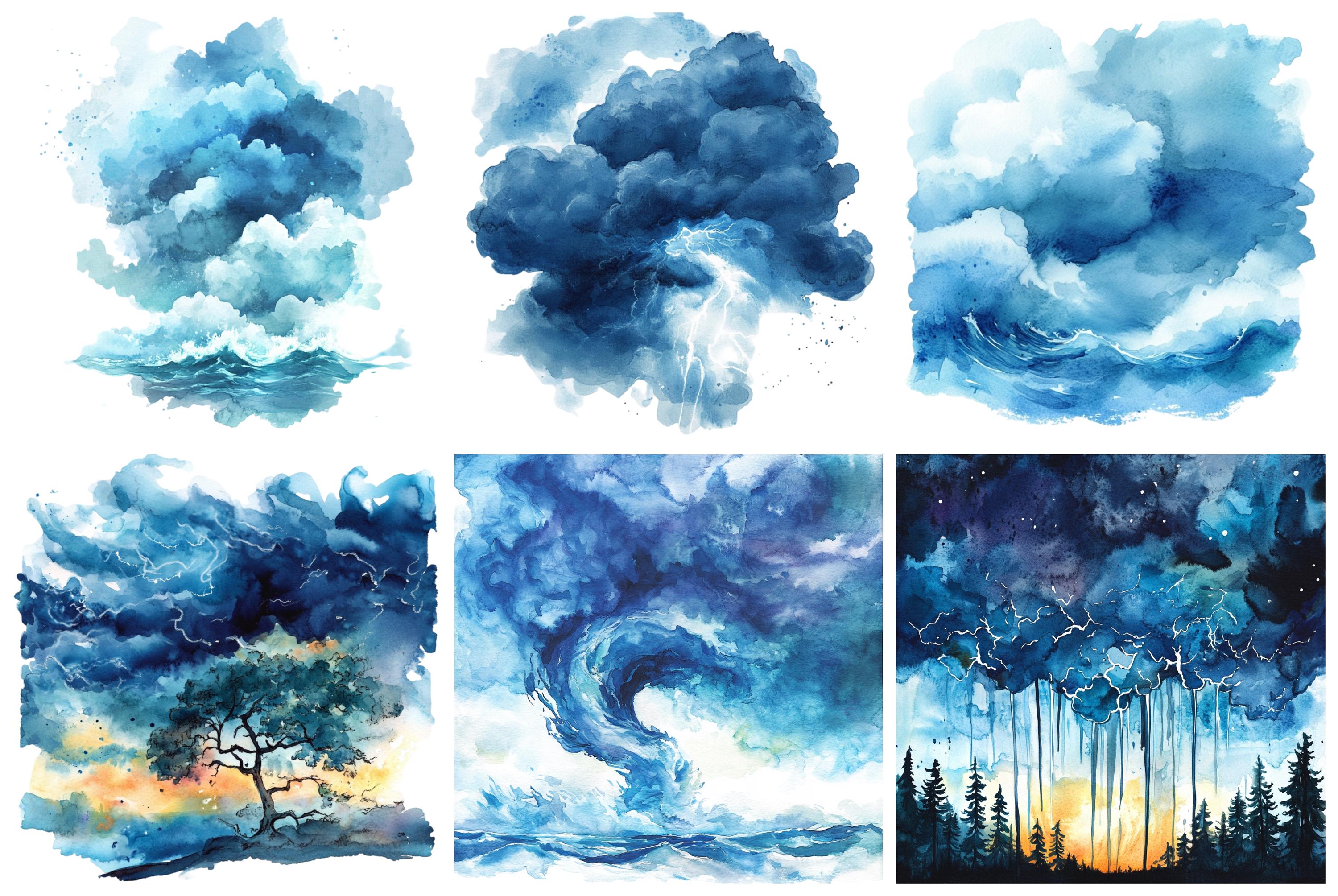 Watercolor Storm Clipart, Png Bundle, Stormy Clip Art, Landscape ...