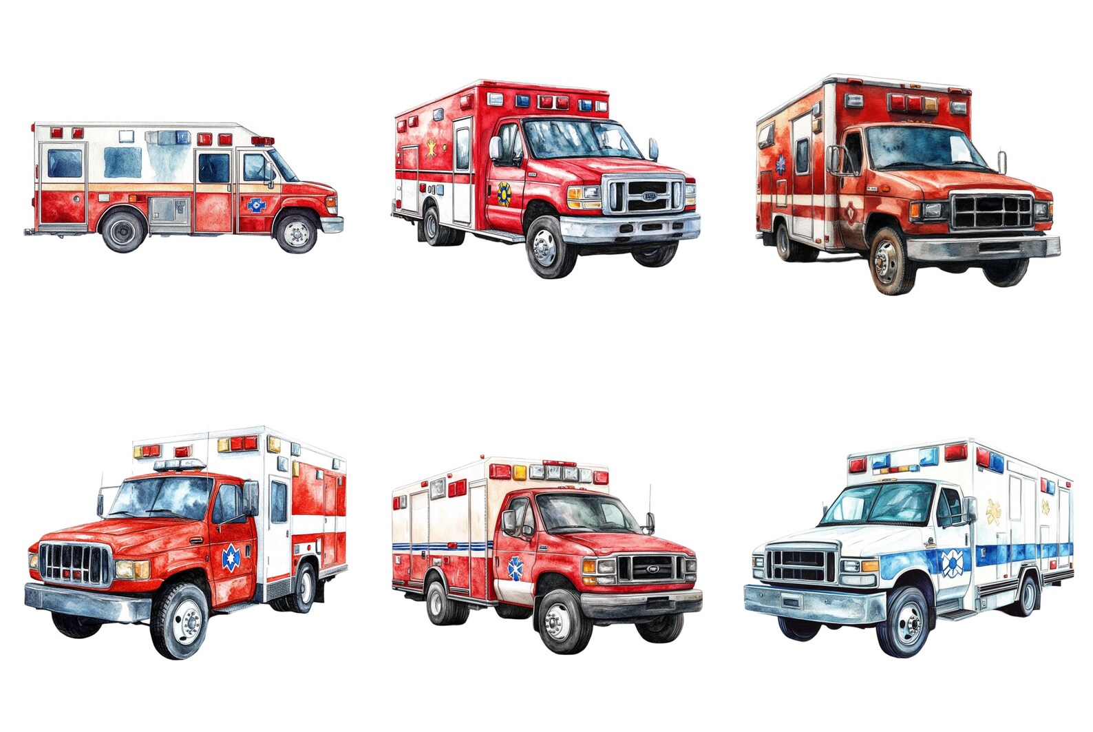 Watercolor Ambulance Clipart, Ambulance Png Bundle, Emergency Clip Art ...