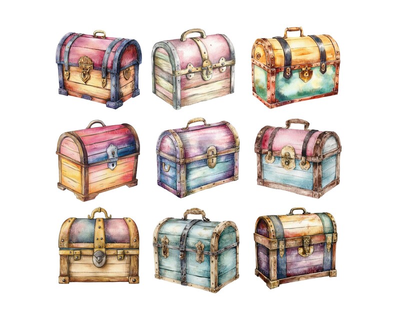 Watercolor Chest Clipart Bundle, Chest Png, Treasure Chest Clip Art ...