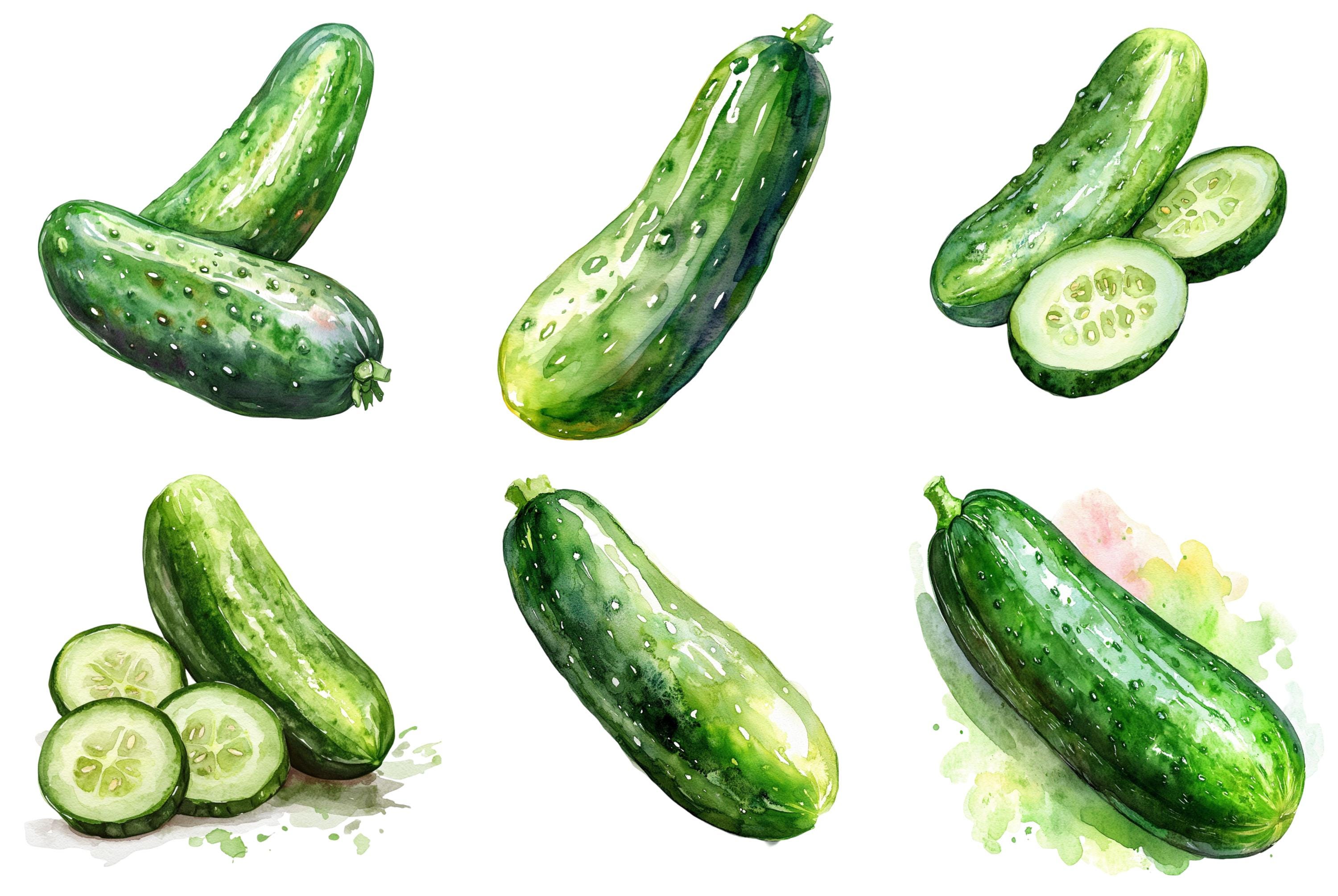Watercolor Cucumber Clipart Bundle, Cucumber Png, Vegetable Clip Art ...