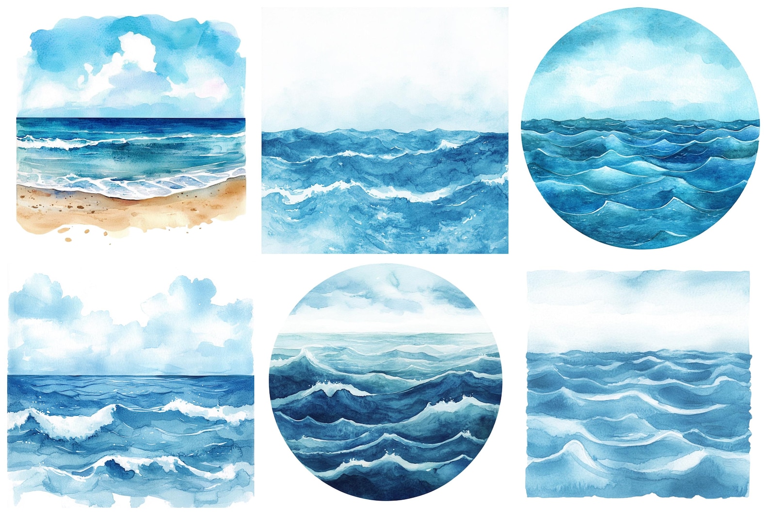 Watercolor Ocean Clipart, Png Bundle, Sea Clip Art, Landscape ...