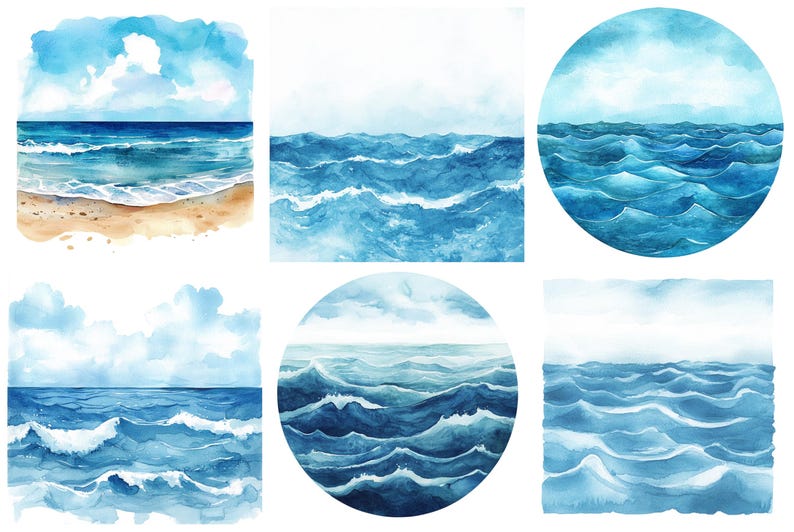 Watercolor Ocean Clipart, Png Bundle, Sea Clip Art, Landscape ...