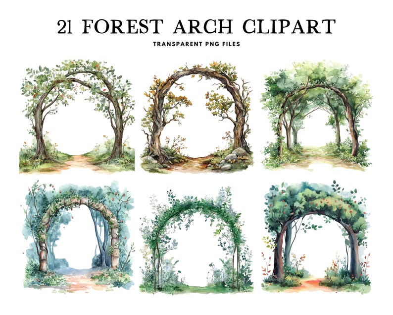 Watercolor Forest Arch Clipart, Png Bundle, Archway Clip Art ...