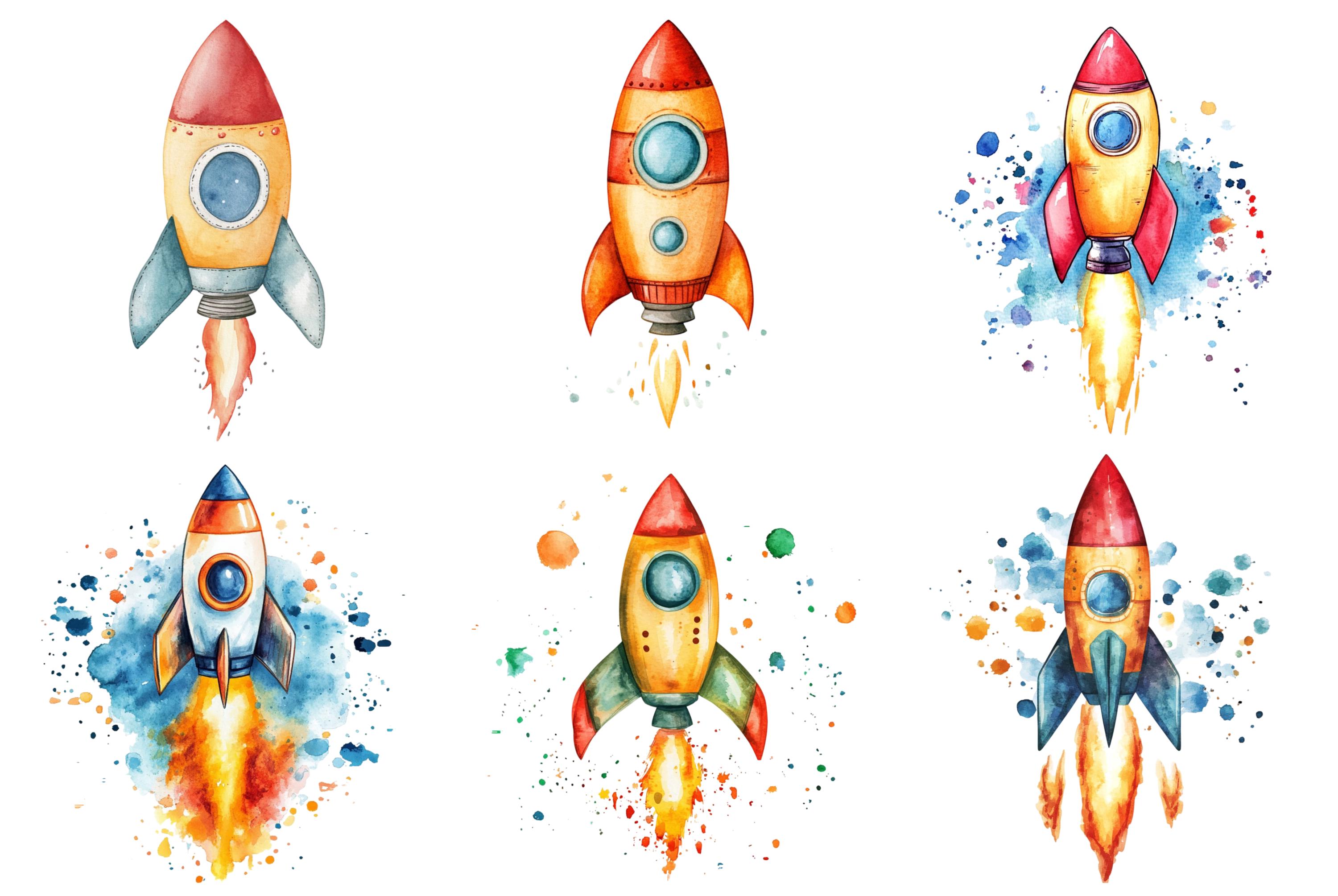 Watercolor Rocket Clipart, Png Bundle, Spaceship Clip Art, Ship ...
