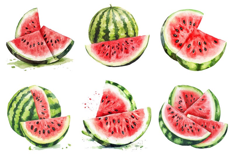 Watercolor Watermelon Clipart, Watermelon Png Bundle, Fruit Clip Art ...