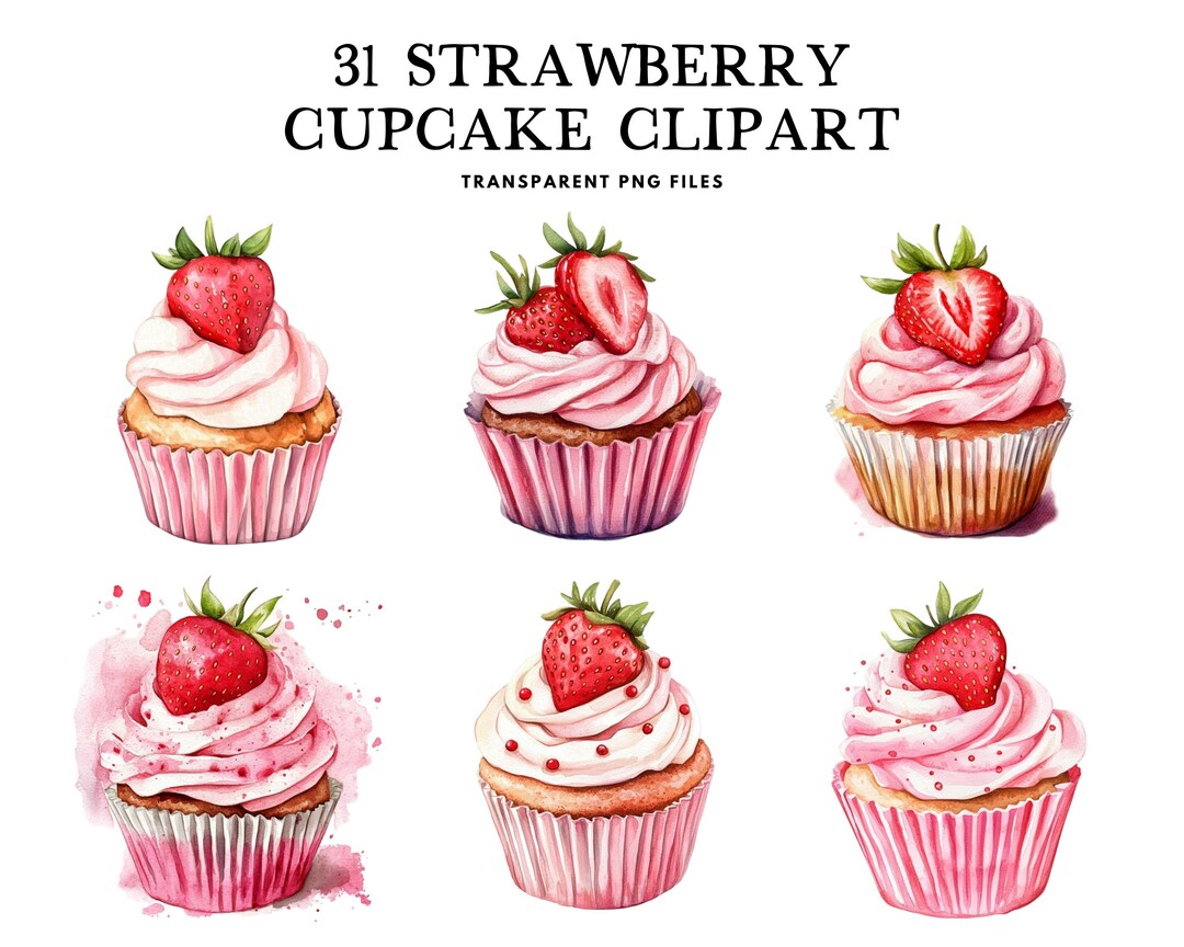 Watercolor Strawberry Cupcake Clipart, Png Bundle, Clip Art ...