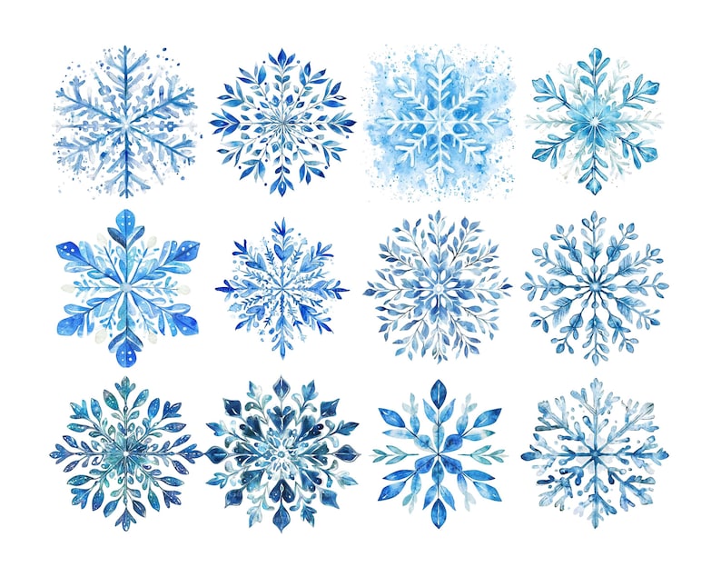 Watercolor Snowflake Clipart Bundle, Snowflake Png, Winter Clip Art ...
