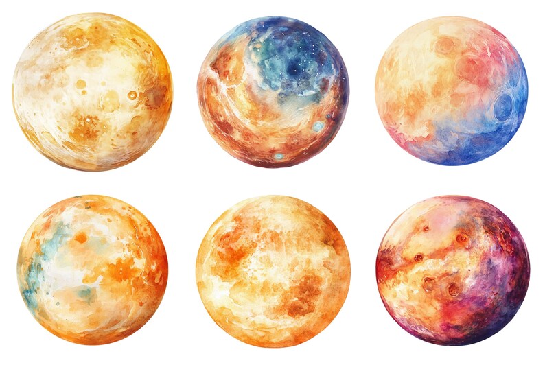 Watercolor Venus Clipart, Png Bundle, Planet Clip Art, Illustration ...