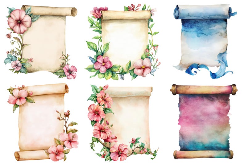 Watercolor Paper Scroll Clipart, Png Bundle, Vintage Clip Art, Antique ...