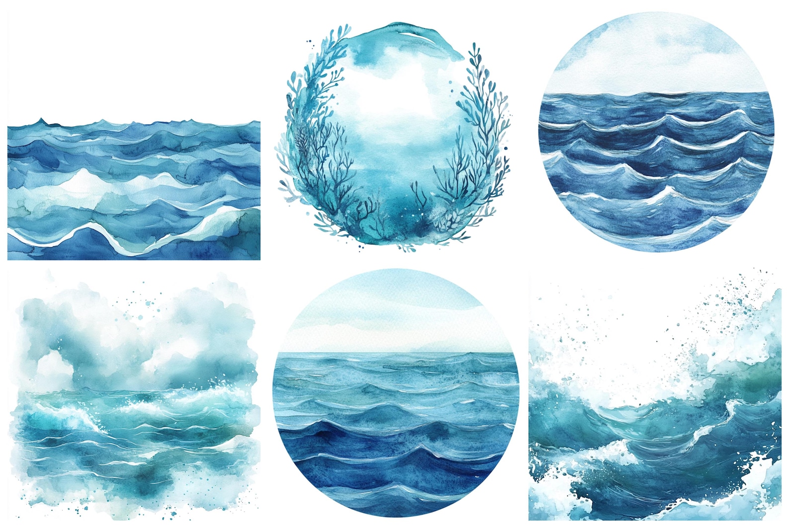 Watercolor Ocean Clipart, Png Bundle, Sea Clip Art, Landscape ...