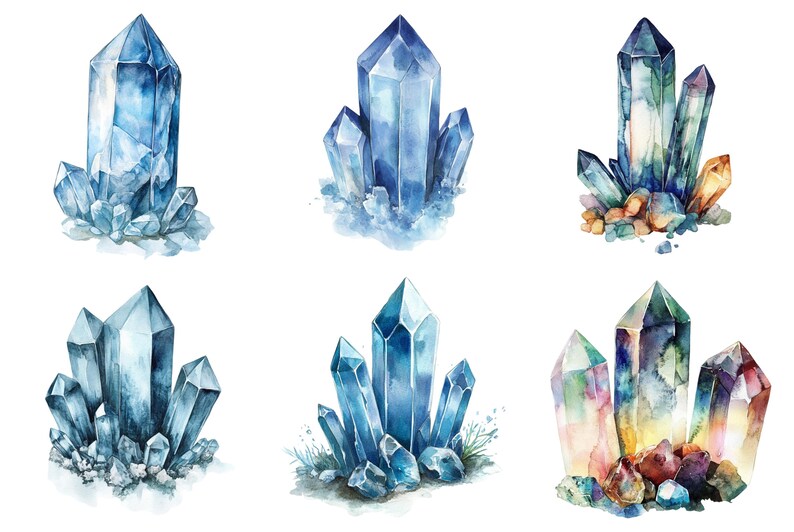 Watercolor Crystal Clipart Bundle, Crystal Png, Gem Clip Art, Gemstone ...