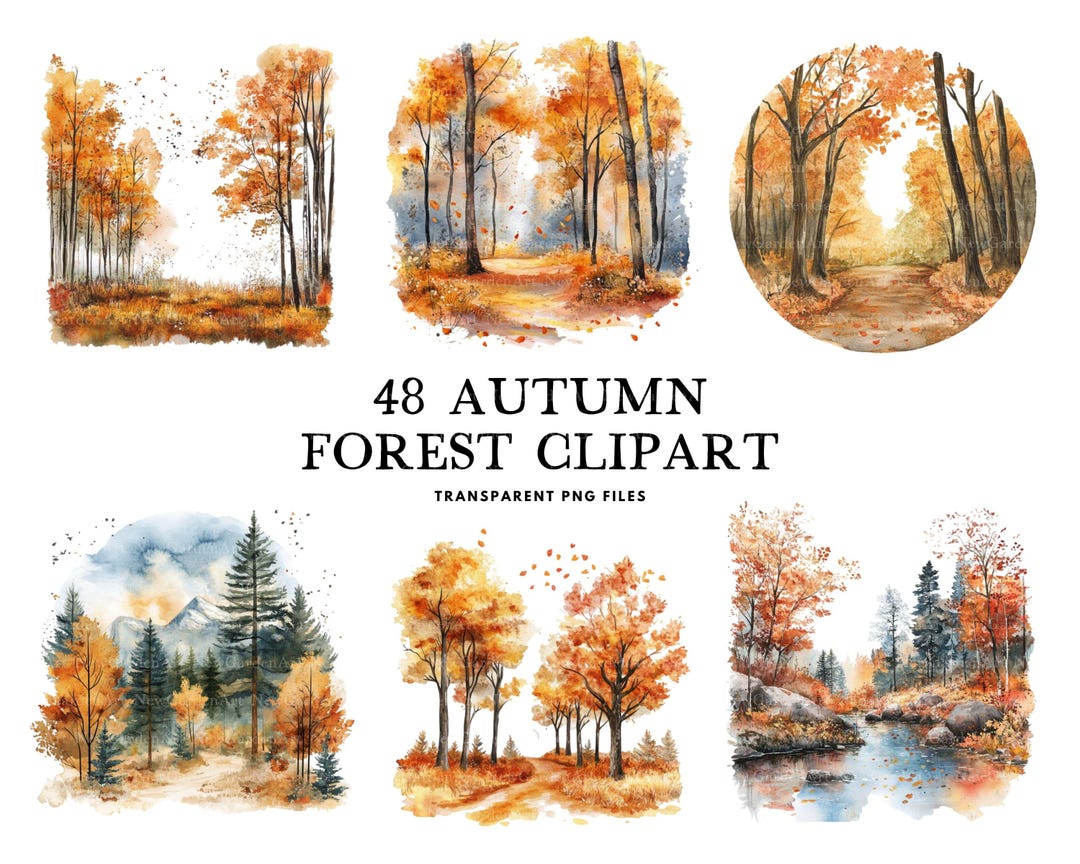 Watercolor Autumn Forest Clipart Bundle, Autumn Forest Png, Autumn Clip ...