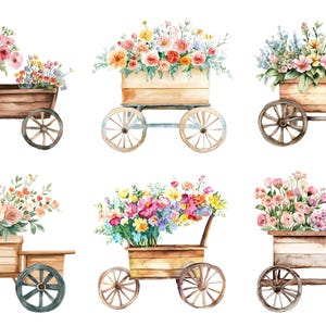 Watercolor Floral Cart Clipart, Png Bundle, Flower Clip Art ...