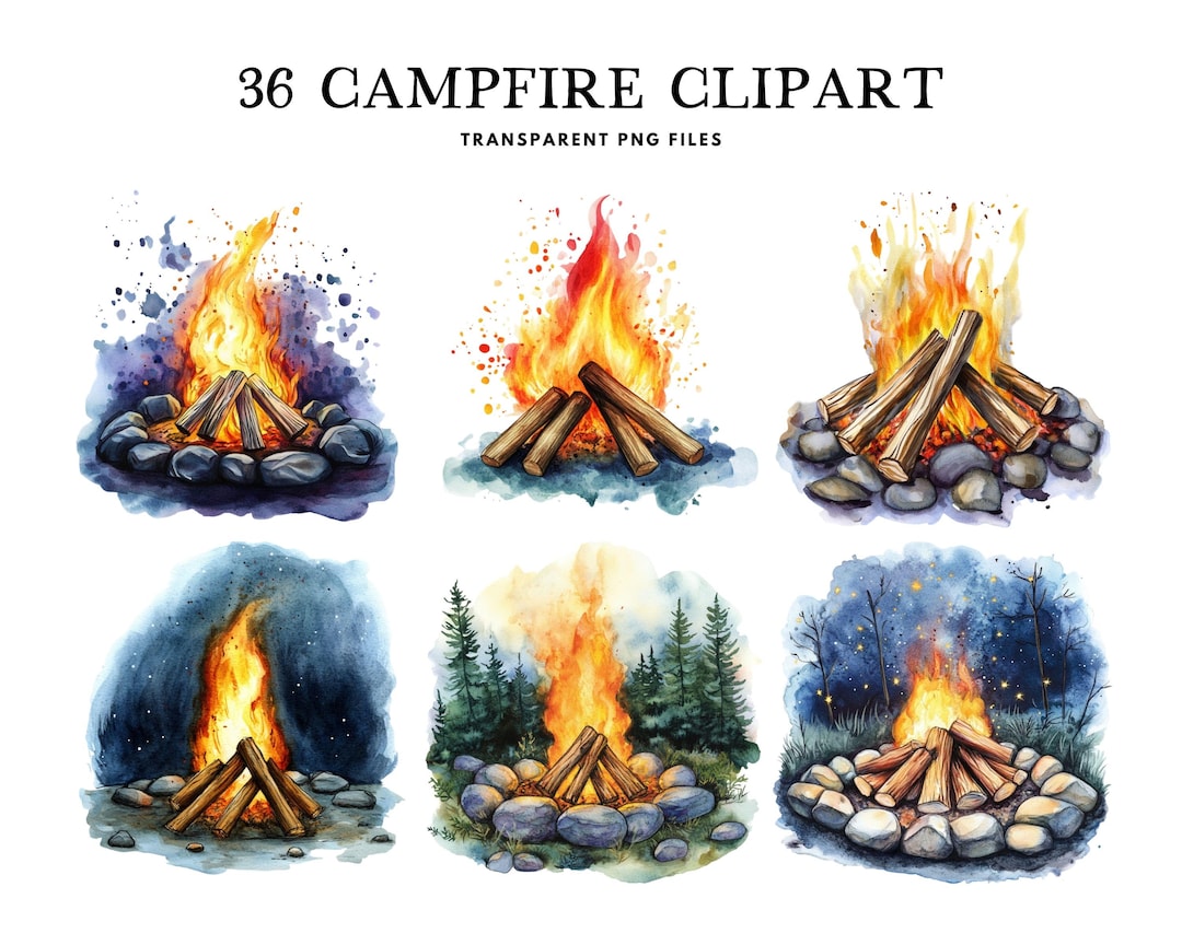 Watercolor Campfire Clipart, Campfire Png Bundle, Camping Clip Art ...