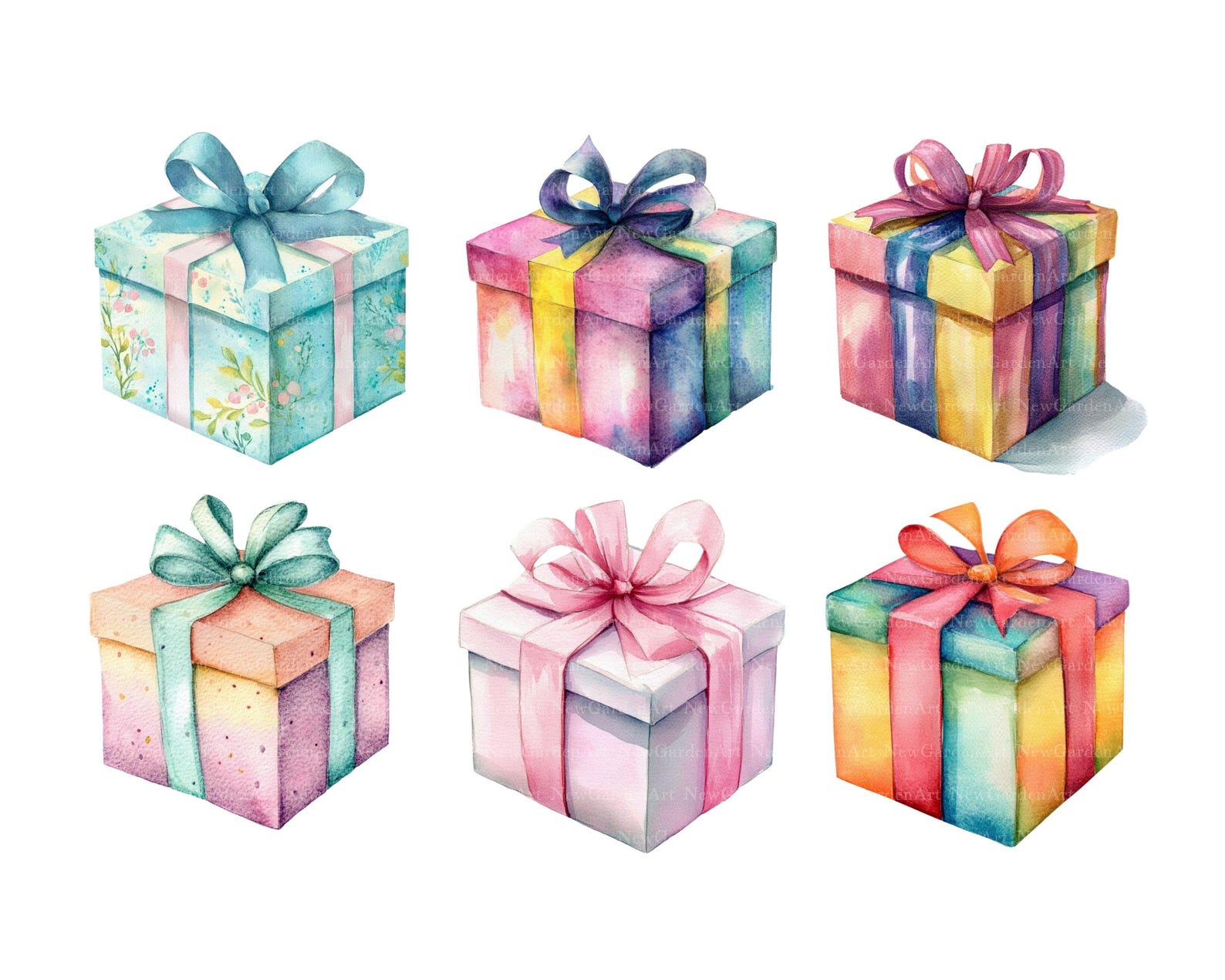 Watercolor Gift Box Clipart Bundle, Gift Box Png, Present Clip Art ...