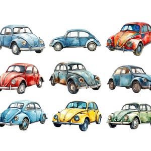 Watercolor Car Clipart Bundle, Car Png, Vintage Car Clip Art, Retro Car ...