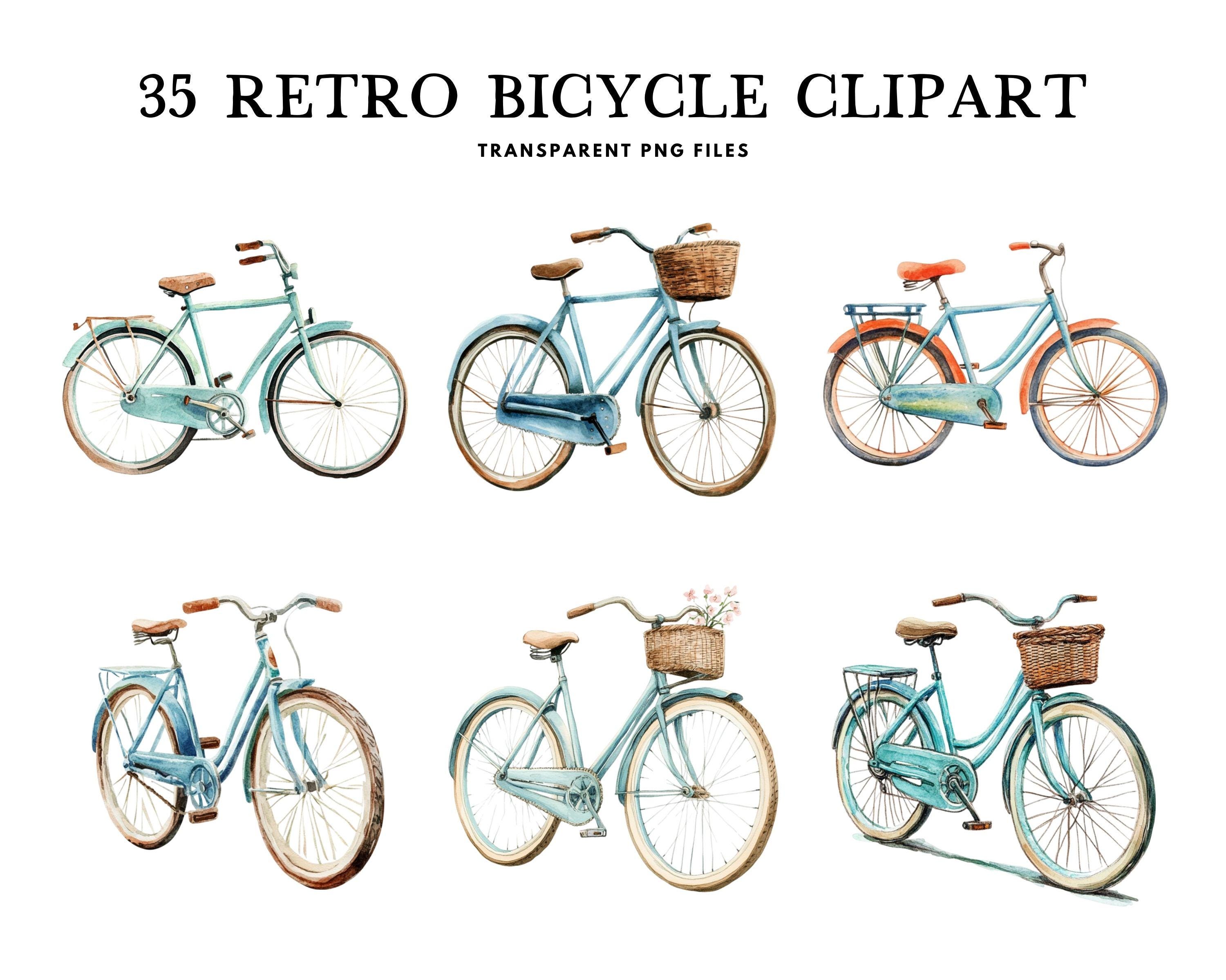 Watercolor Retro Bicycle Clipart, Png Bundle, Vintage Clip Art, Antique ...
