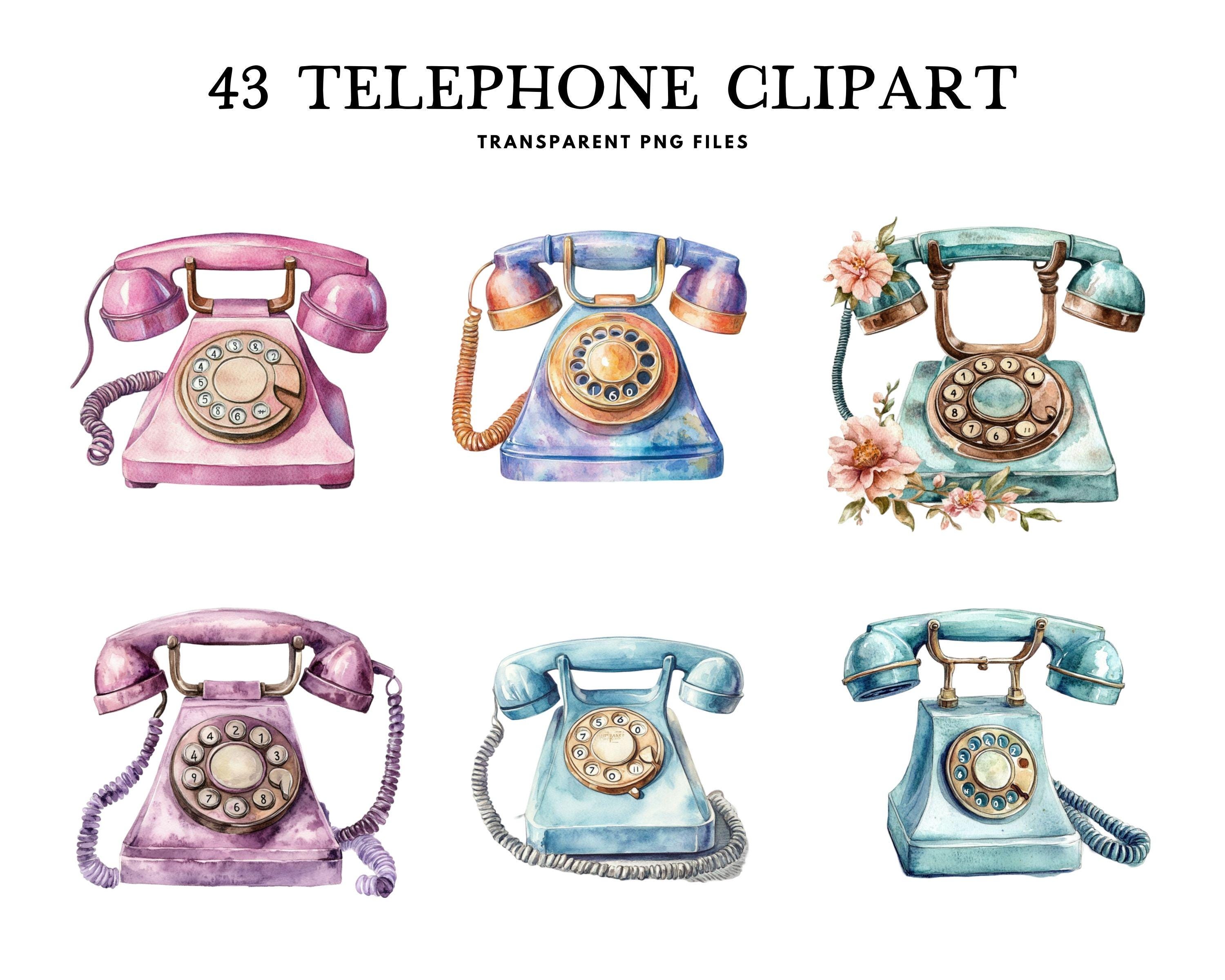 Watercolor Telephone Clipart, Png Bundle, Vintage Clip Art, Antique ...