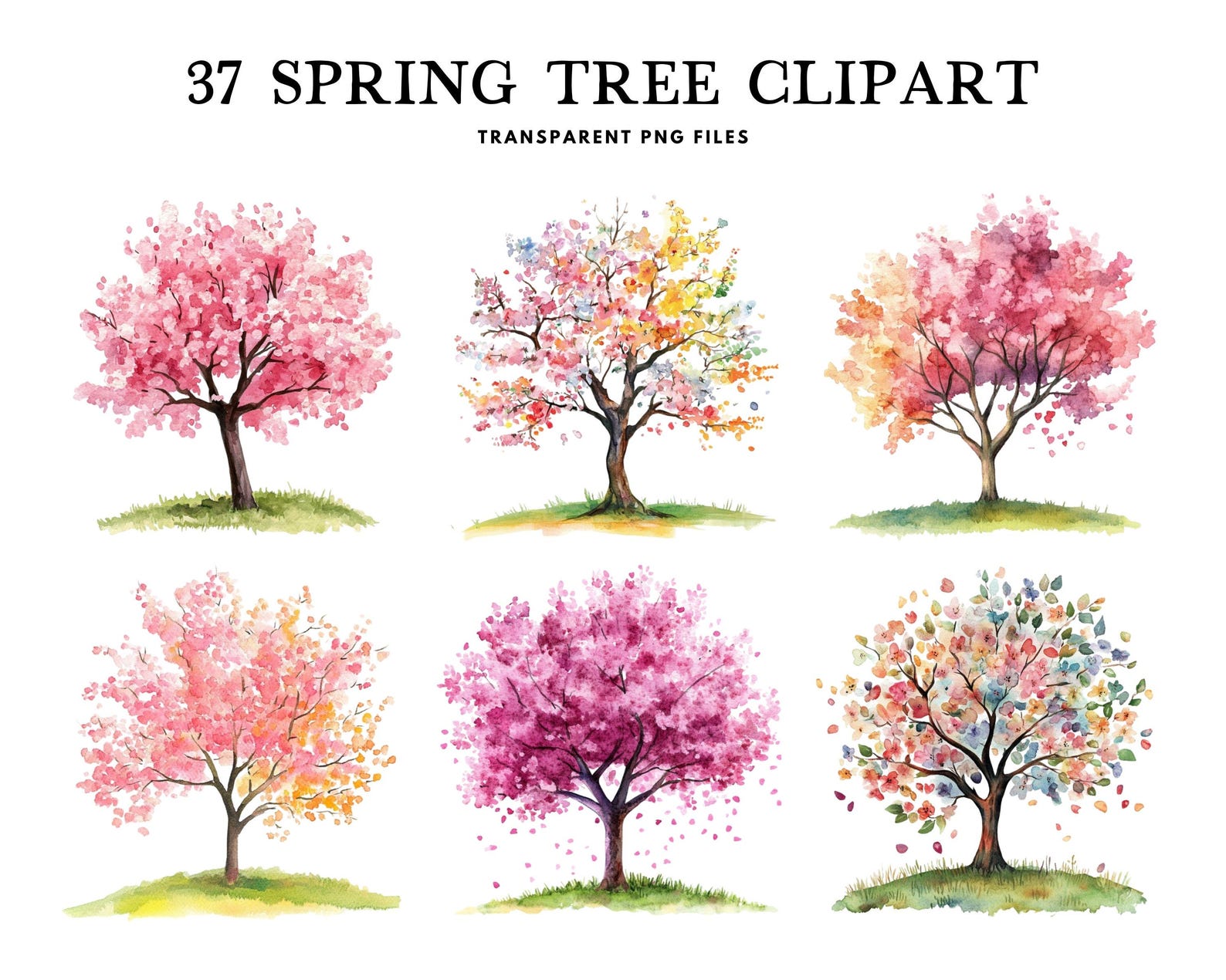 Watercolor Spring Tree Clipart, Png Bundle, Clip Art, Illustration ...