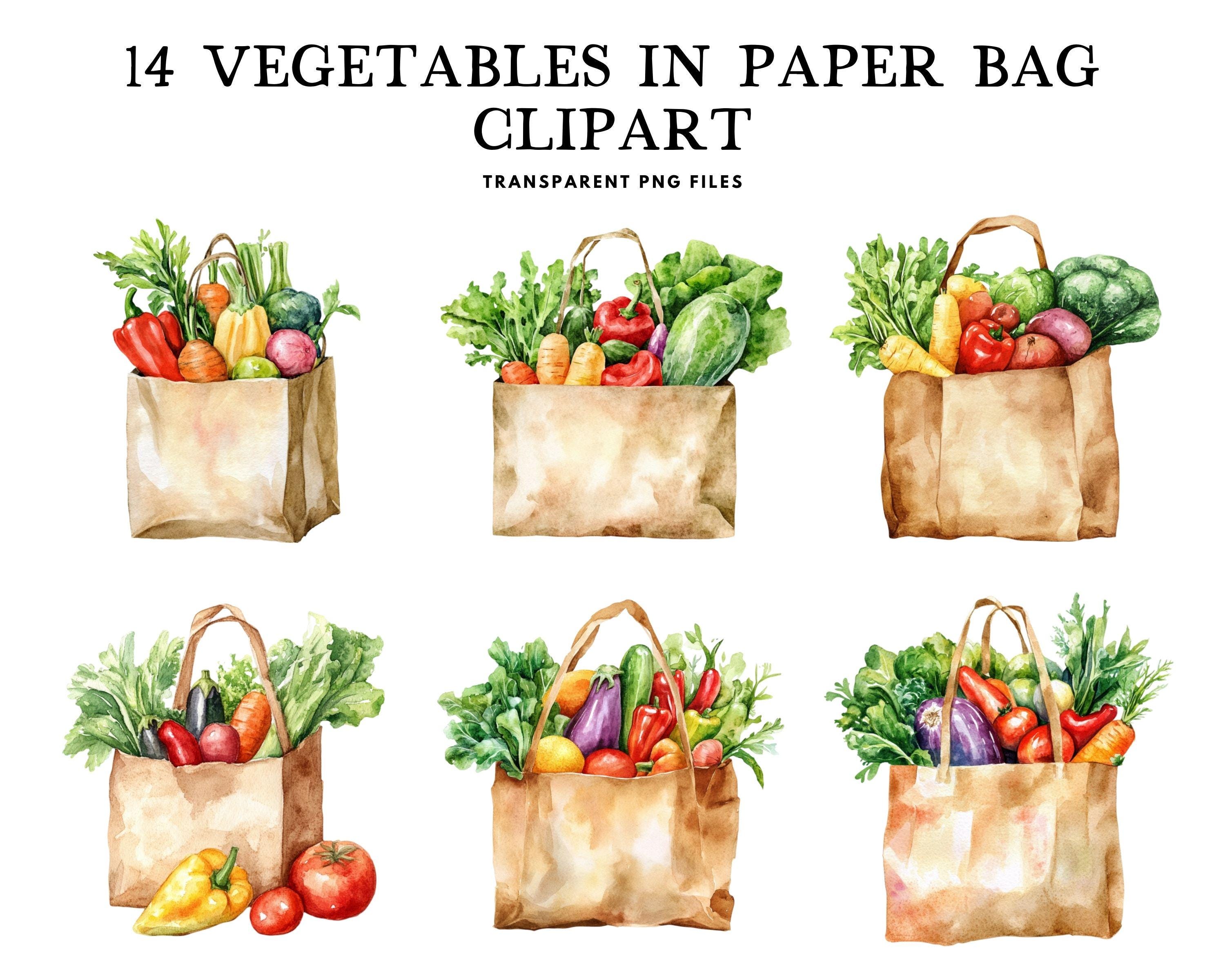 Watercolor Vegetables in Paper Bag Clipart, Png Bundle, Clip Art ...