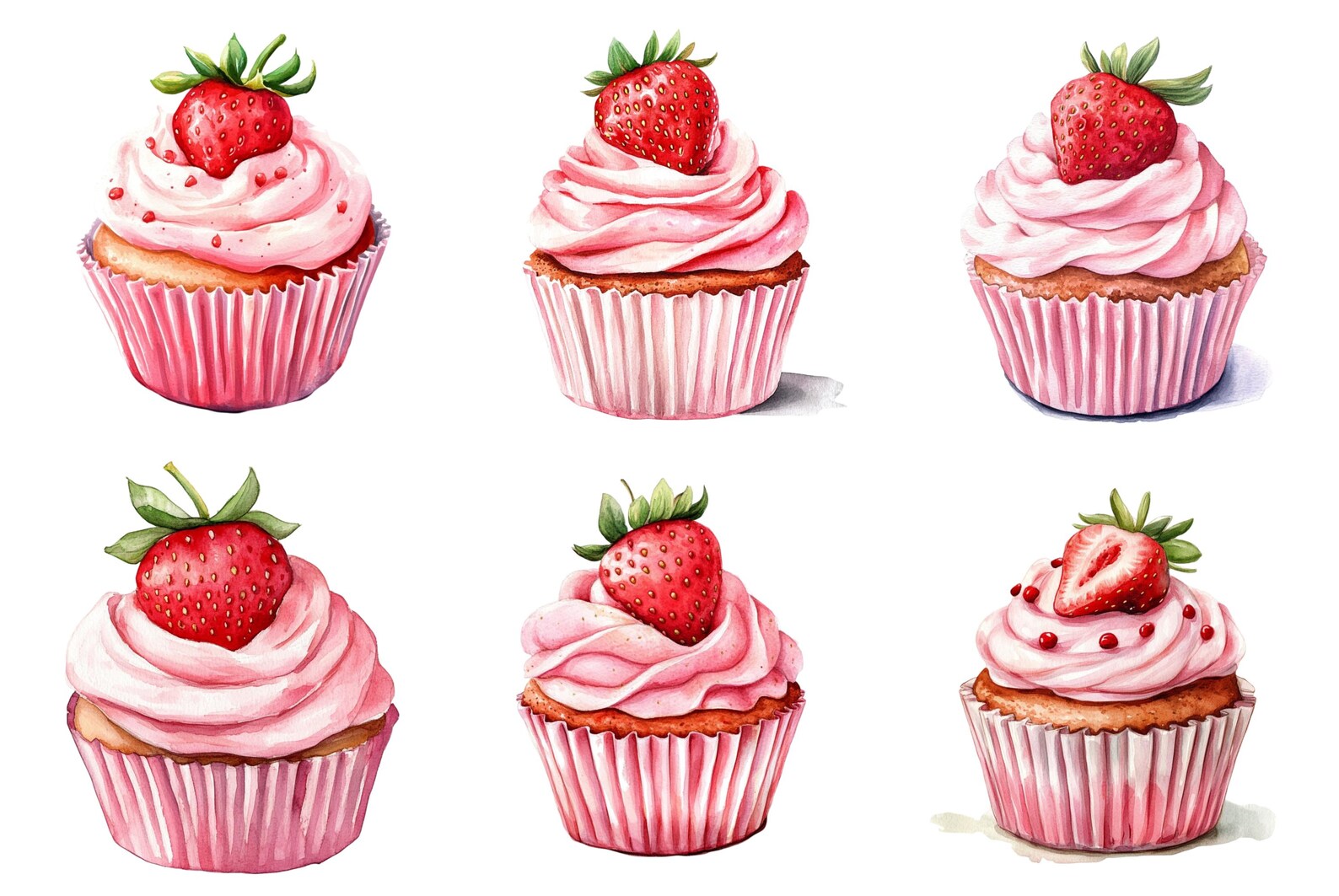 Watercolor Strawberry Cupcake Clipart, Png Bundle, Clip Art ...