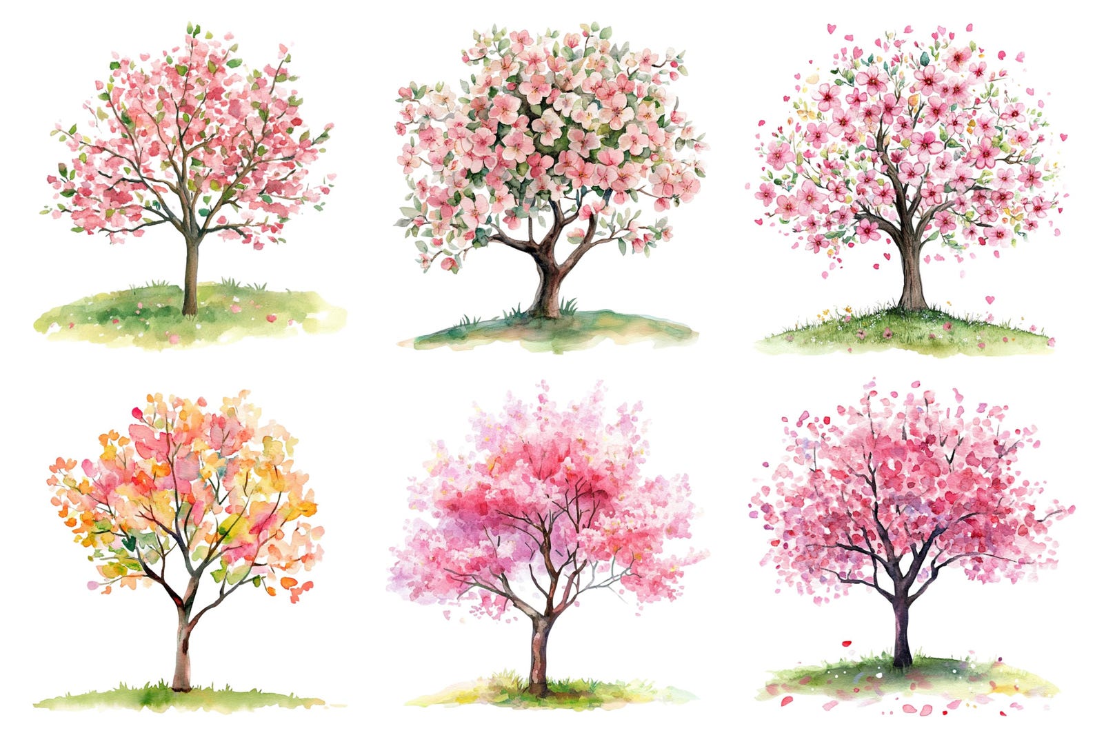 Watercolor Spring Tree Clipart, Png Bundle, Clip Art, Illustration ...