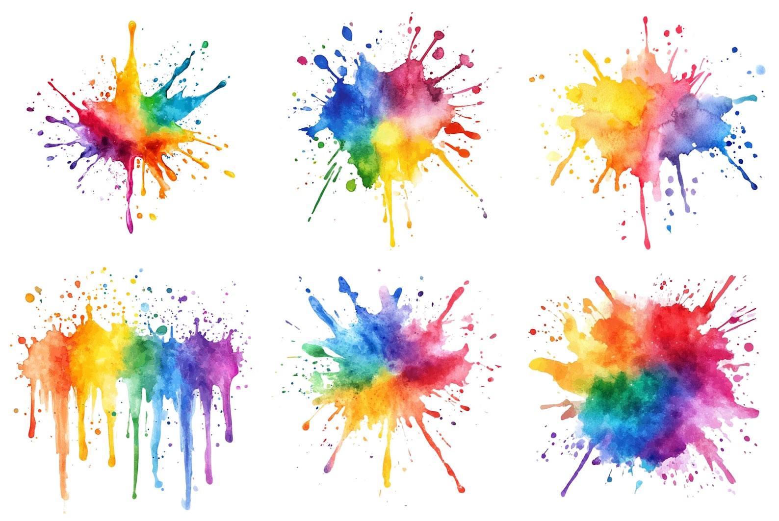 Watercolor Colorful Splash Clipart Bundle, Colorful Splash Png ...