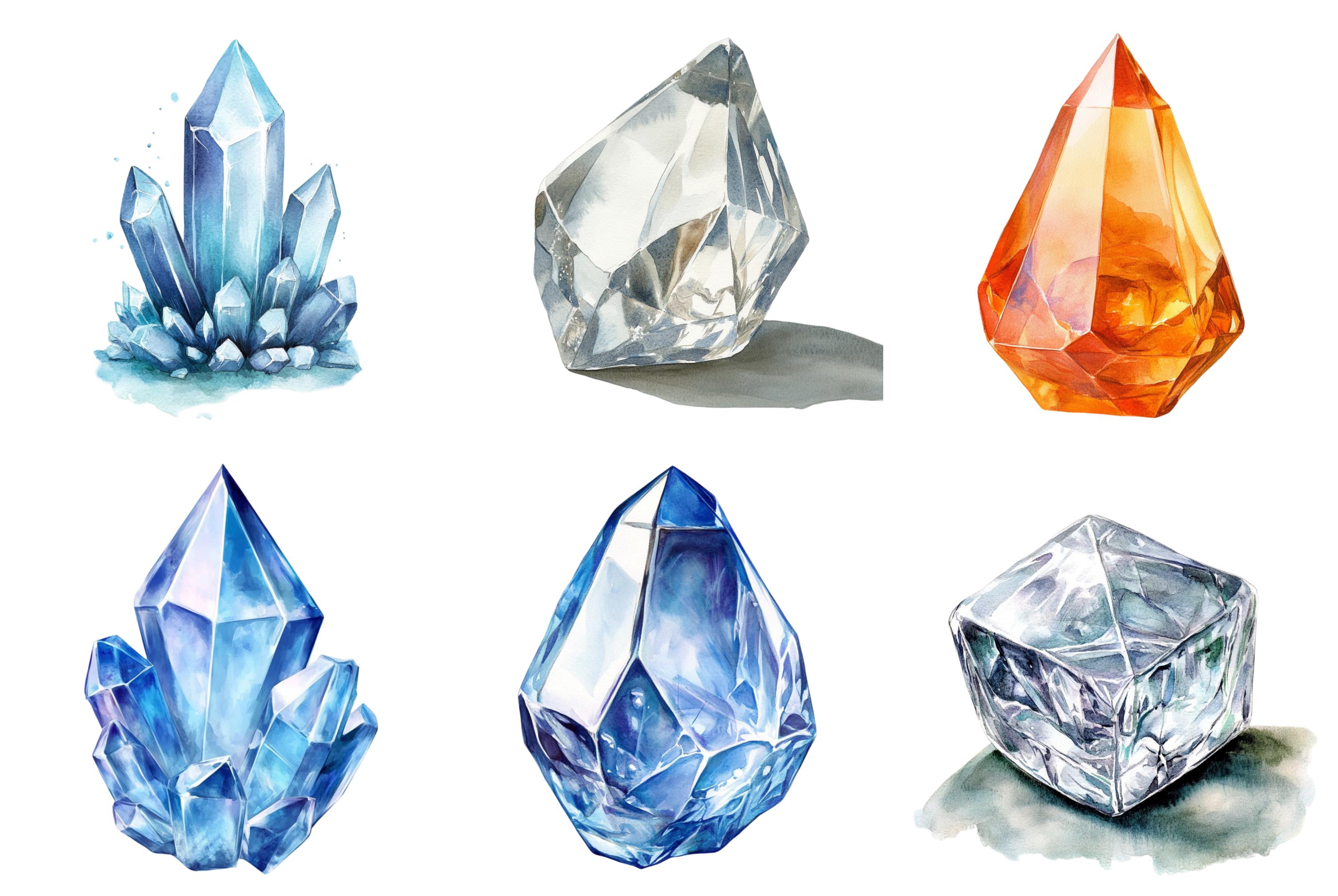 Watercolor Crystal Clipart Bundle, Crystal Png, Gem Clip Art, Gemstone ...