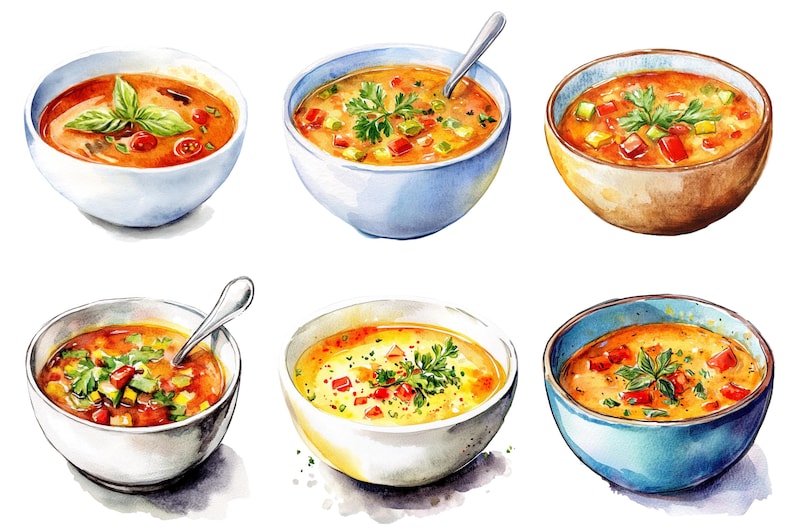 Watercolor Soup Clipart, Png Bundle, Bowl Clip Art, Illustration ...