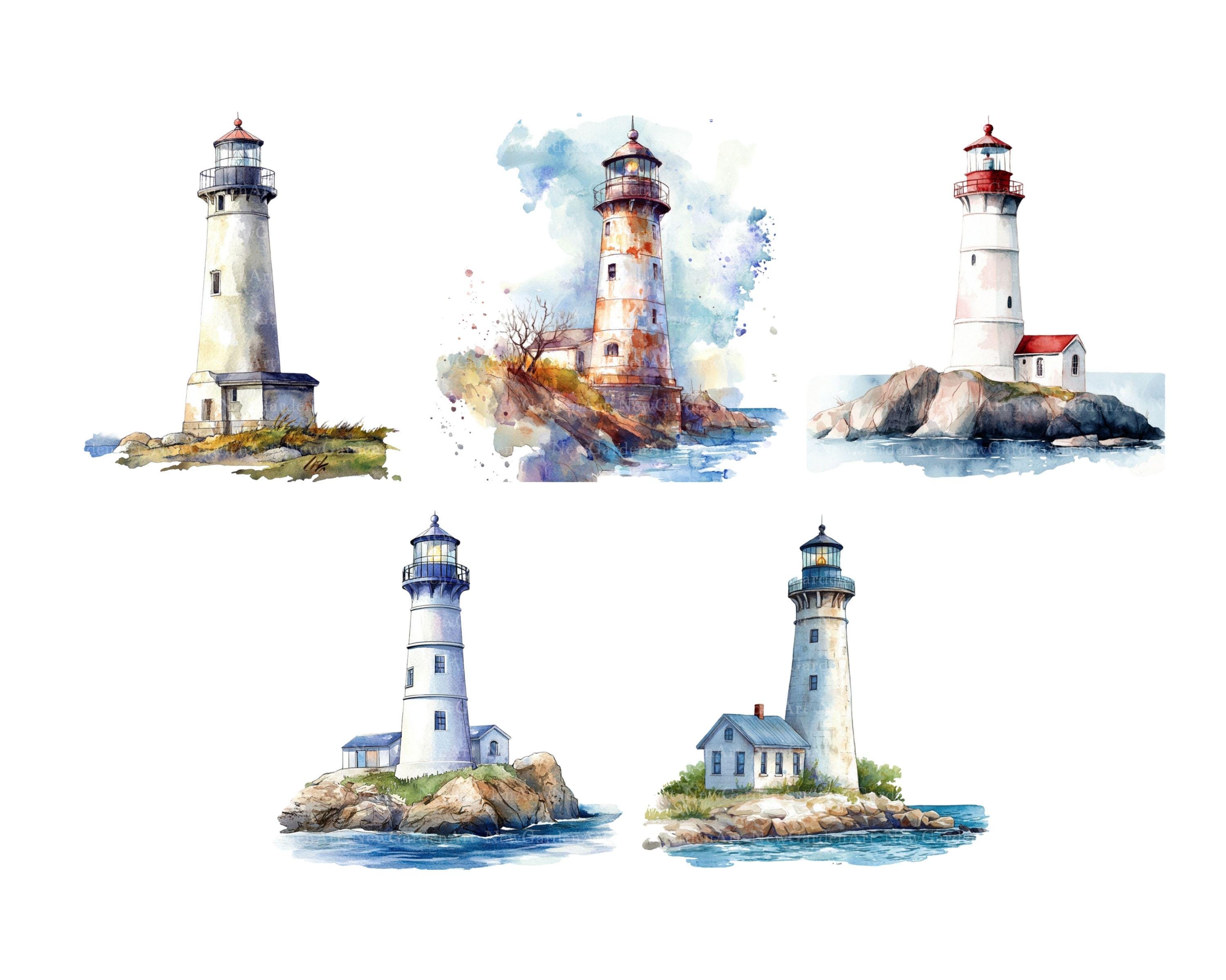 Watercolor Lighthouse Clipart Bundle, Lighthouse Png, Nautical Clip Art ...