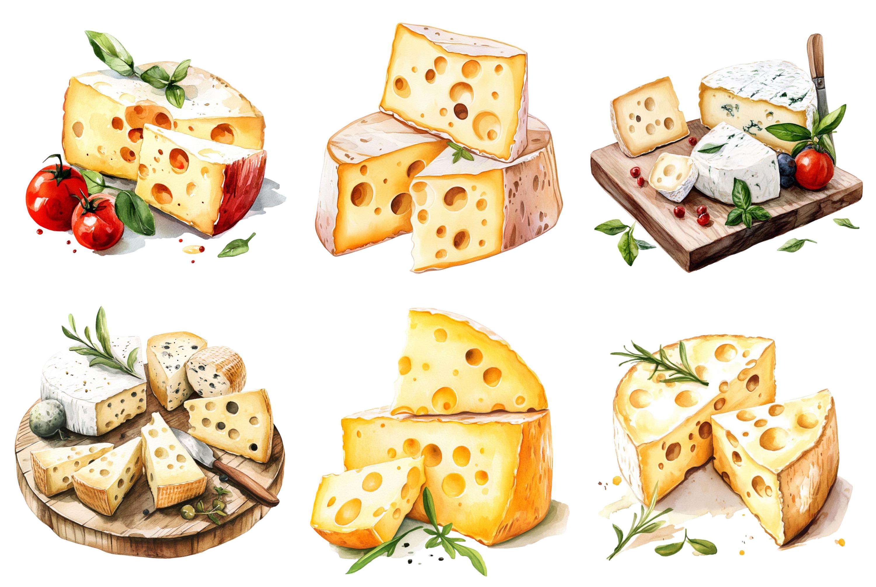 Watercolor Cheese Clipart, Cheese Png Bundle, Clip Art, Illustration ...