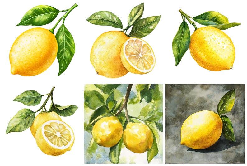 Watercolor Lemon Clipart Bundle, Lemon Png, Fruit Clip Art ...