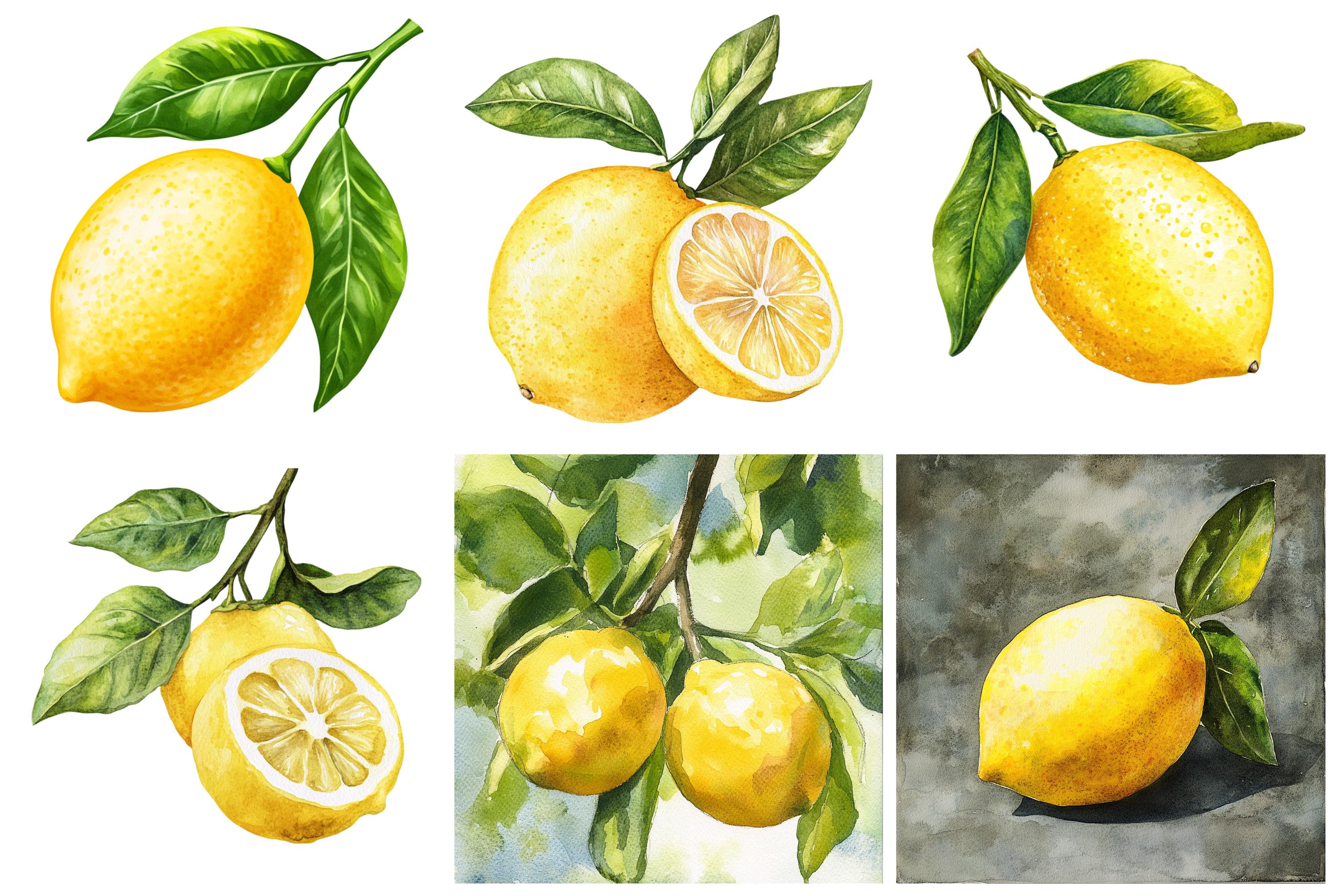 Watercolor Lemon Clipart Bundle, Lemon Png, Fruit Clip Art ...