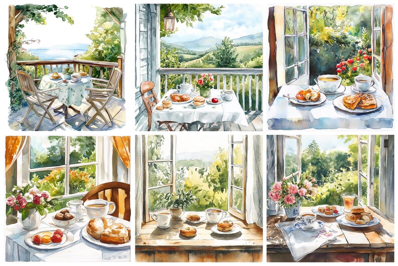 Watercolor Cottage Breakfast Clipart Bundle, Png, Breakfast Clip Art ...